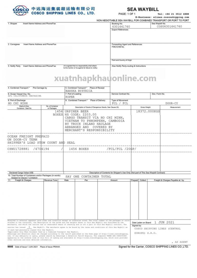 Seaway Bill Là Gì? Quy Trình Phát Hành Seaway Bill - Xuất nhập khẩu online